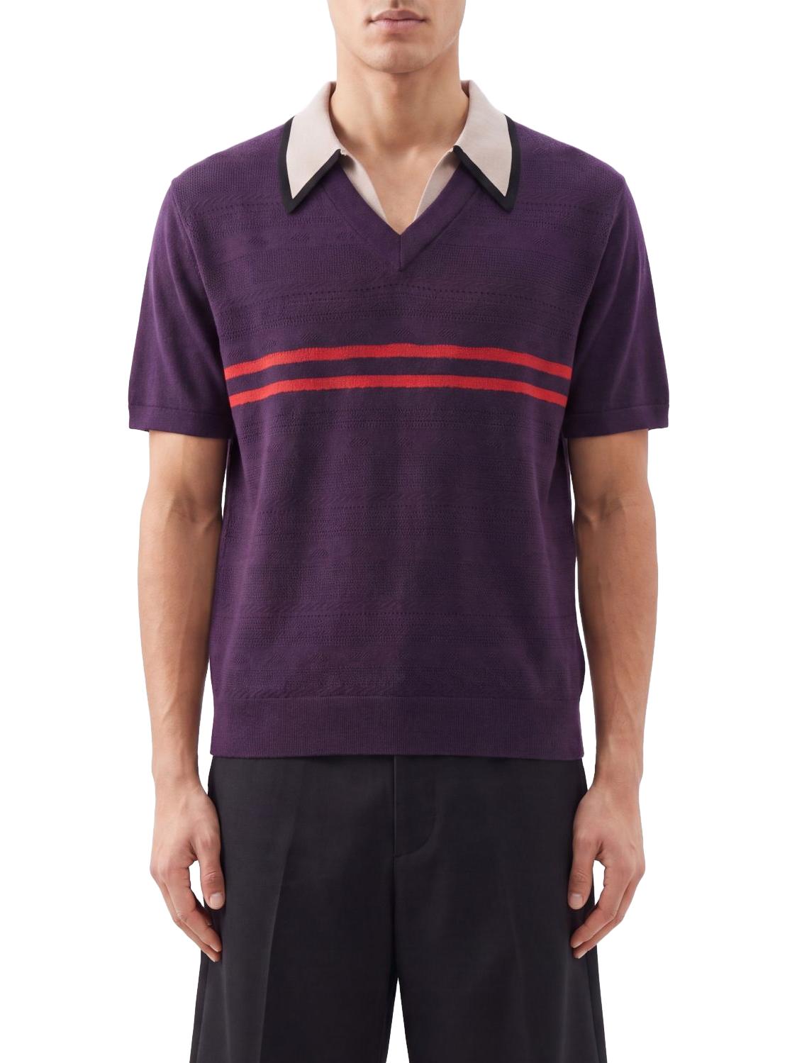 DRIES VAN NOTEN striped cotton-knit slim fit polo shirt